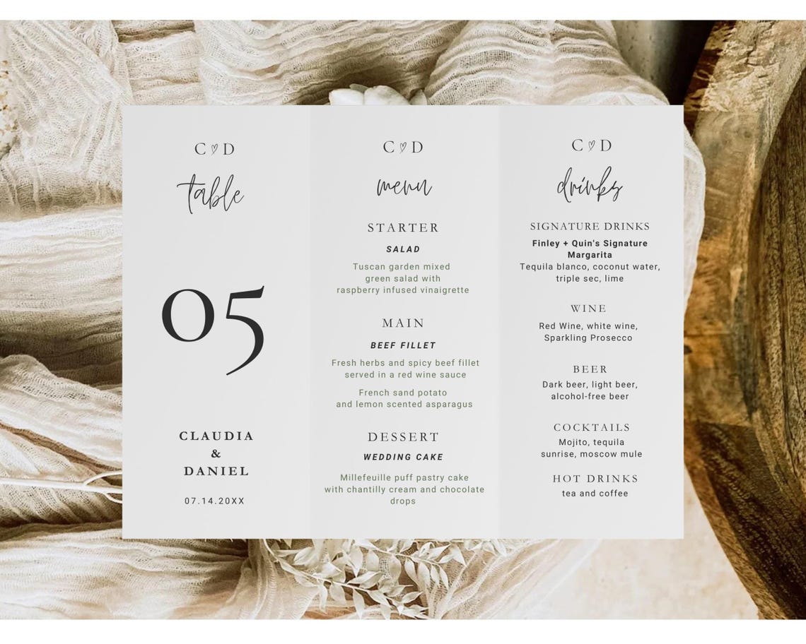 Minimalist Wedding Tri-fold Table Number, Tri-fold Table Menu, Triangle ...
