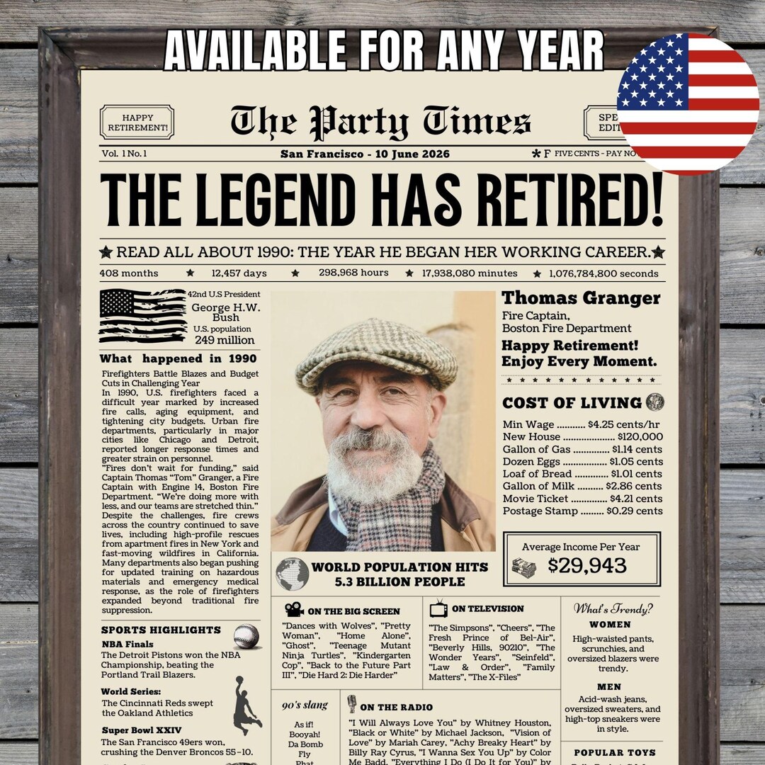 Personalized Fireman Retirement Newspaper Poster, Custom Career Gift ...