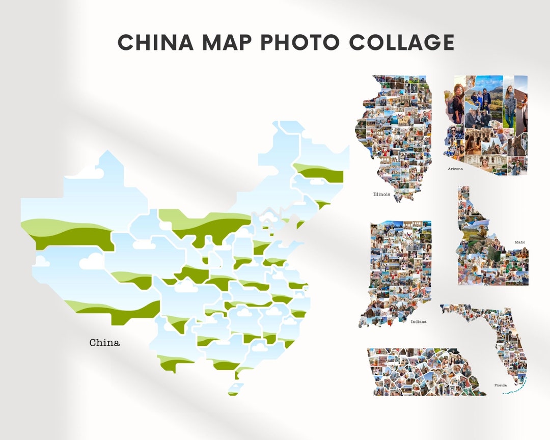 EDITABLE Personalized China Map Photo Collage, Asia Maps Perfect for ...