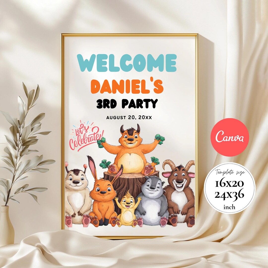Editable Cute Woodland Animals Welcome Sign, Woodland Birthday Welcome ...