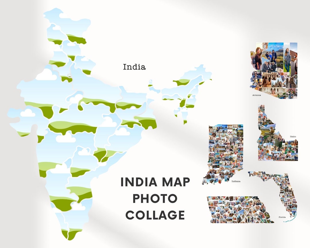 EDITABLE Personalized India Map Photo Collage, Asia Maps Perfect for ...