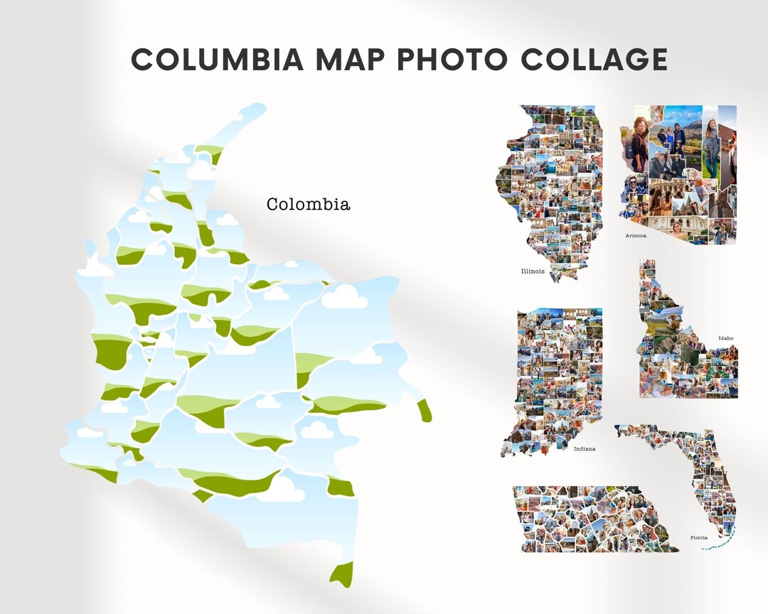 EDITABLE Personalized Columbia Map Photo Collage, Maps Portrait Perfect ...