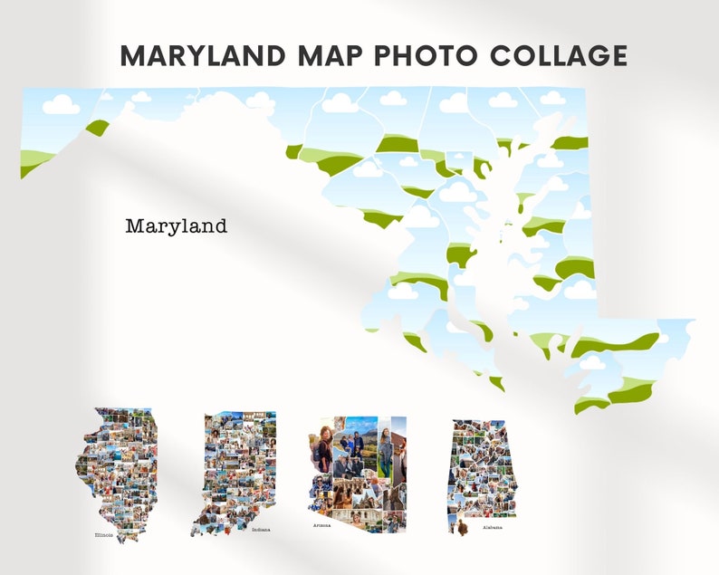 EDITABLE Personalized Maryland Map Photo Collage, United States Maps ...