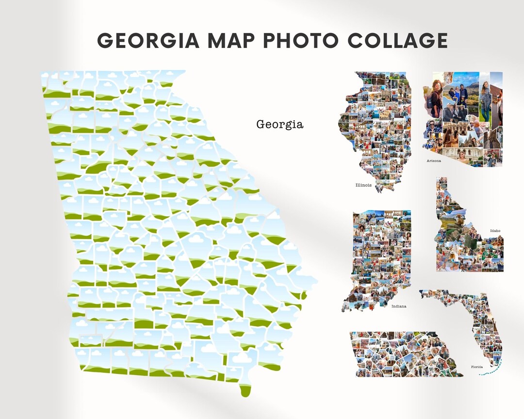 EDITABLE Personalized Georgia Map Photo Collage, United States Maps ...