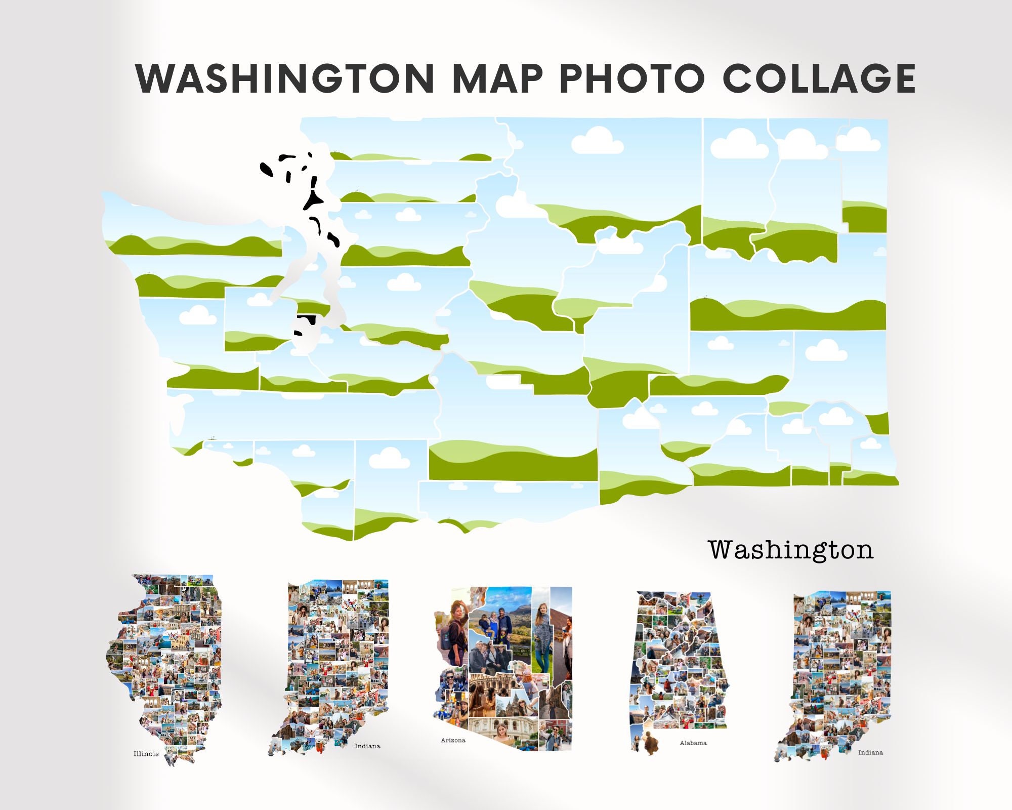 EDITABLE Personalized Washington Map Photo Collage, USA Maps Perfect ...