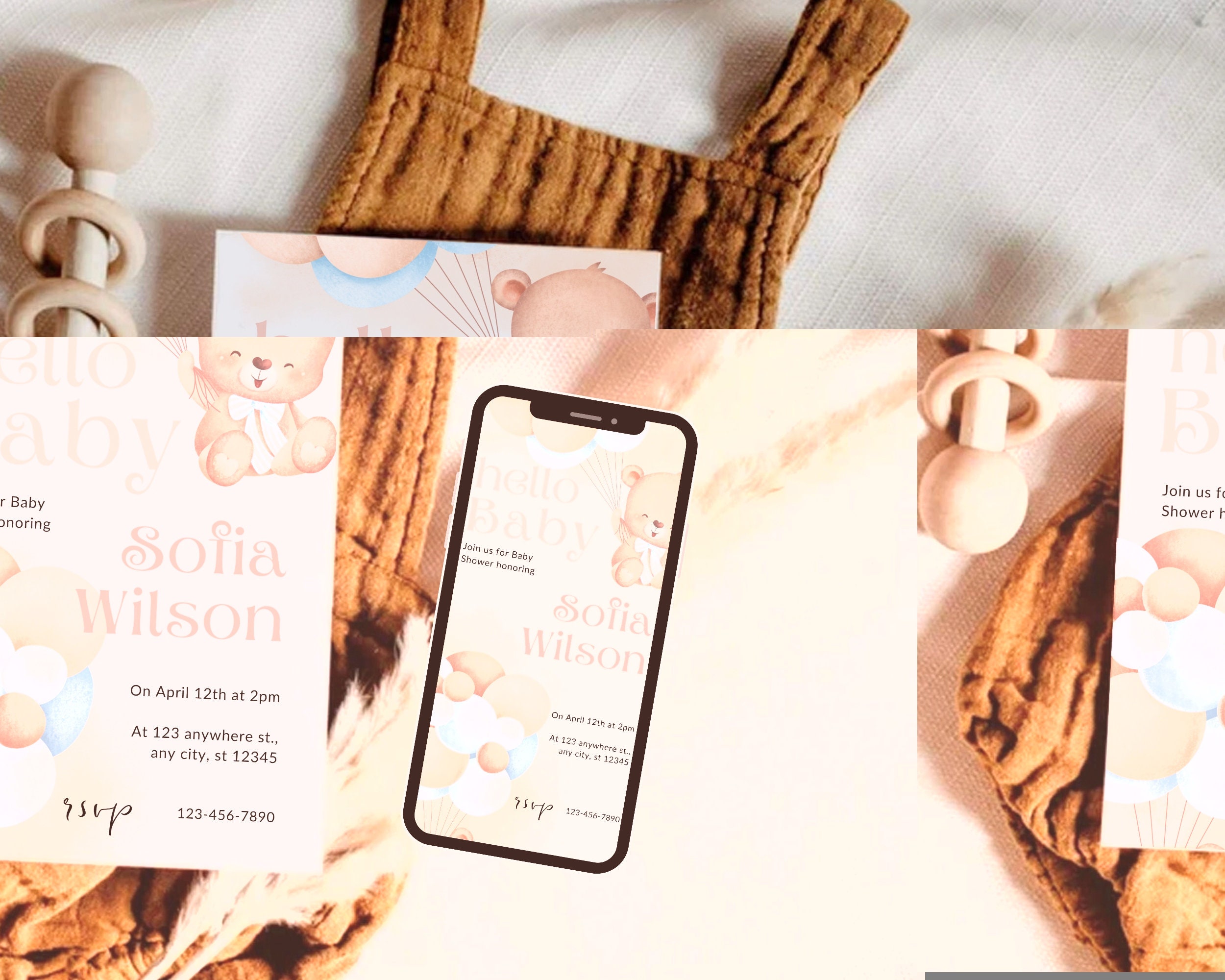 Editable Teddy Bear Baby Shower Invitation, Hello Baby Shower Invite ...