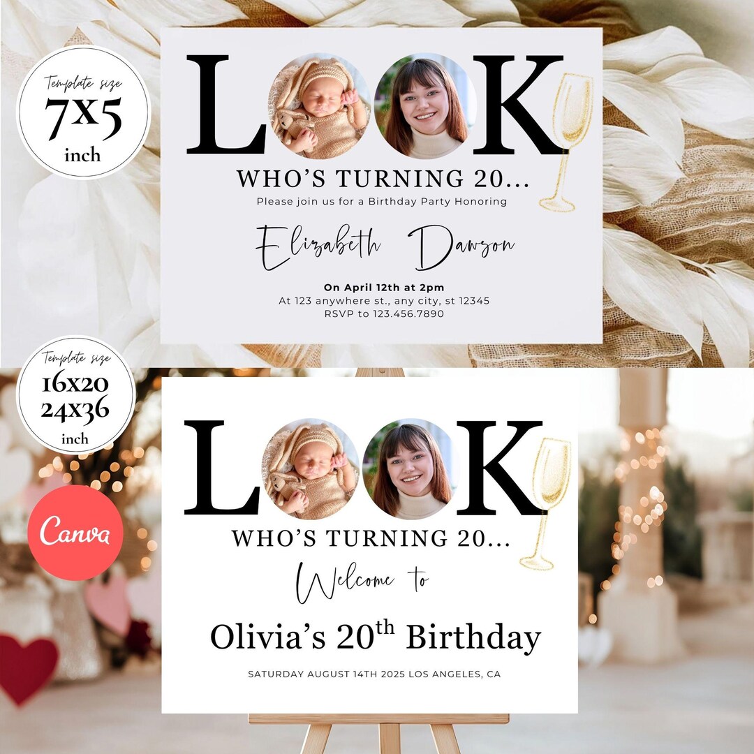 Photo Collage Birthday Invitation & Welcome Sign, Editable Canva ...
