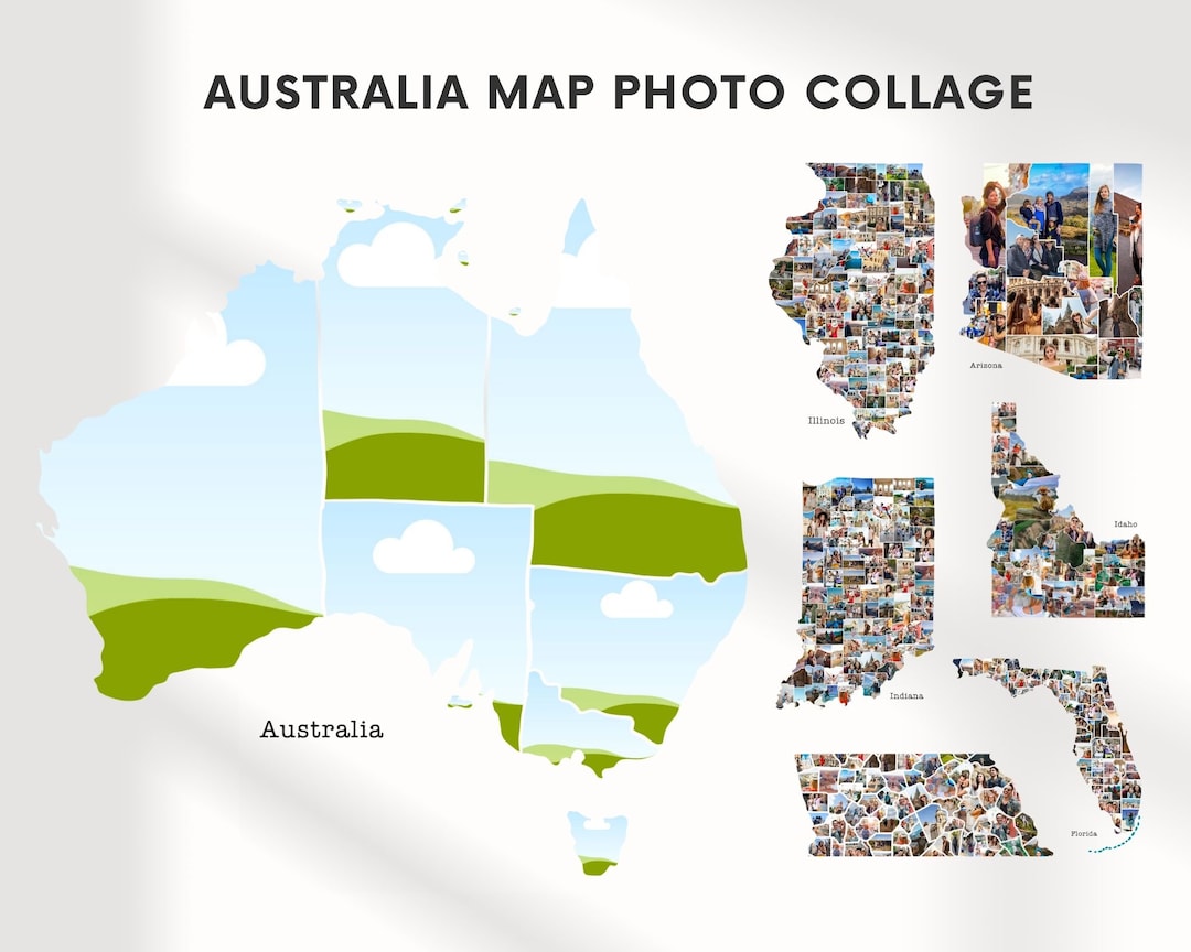 EDITABLE Personalized Australia Map Photo Collage, Maps Perfect for ...