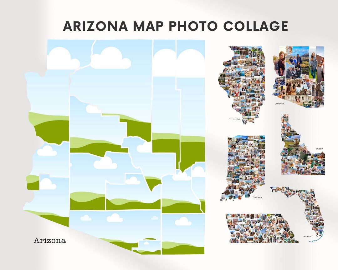 Personalized Arizona Map Photo Collage, Canva Template (digital) - Etsy