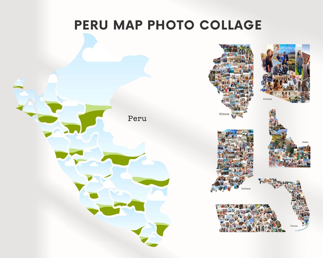 EDITABLE Personalized Peru Map Photo Collage, Maps Portrait Perfect for ...