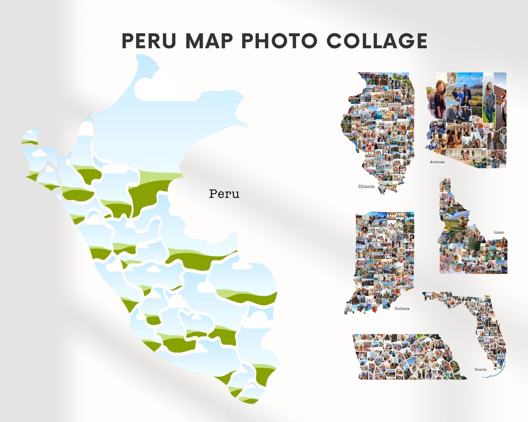 EDITABLE Personalized Peru Map Photo Collage, Maps Portrait Perfect for ...