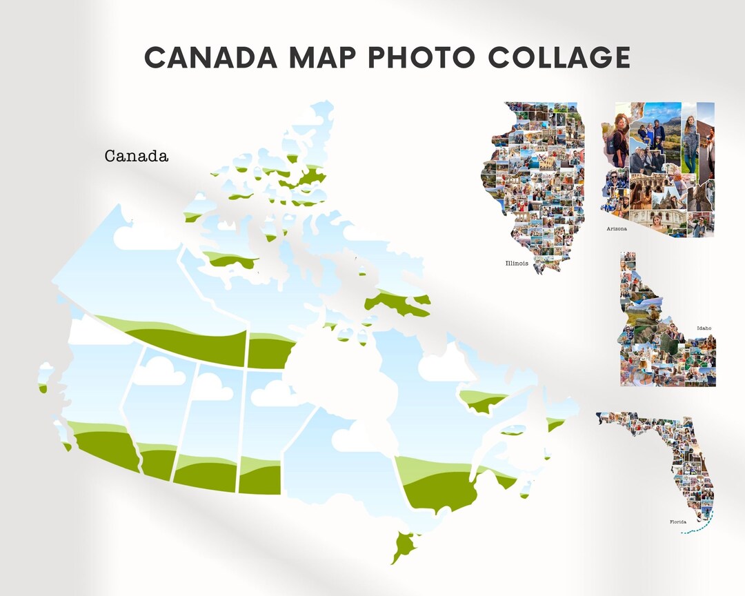 EDITABLE Personalized Canada Map Photo Collage, Maps Perfect for Wall ...