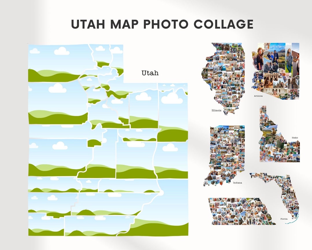 EDITABLE Personalized Utah Map Photo Collage, United States Maps ...