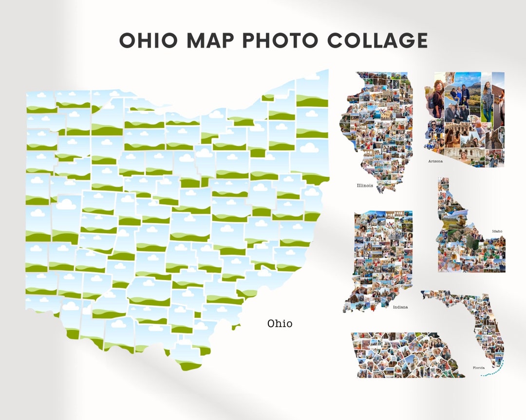 EDITABLE Personalized Ohio Map Photo Collage, USA Maps Perfect for Wall ...