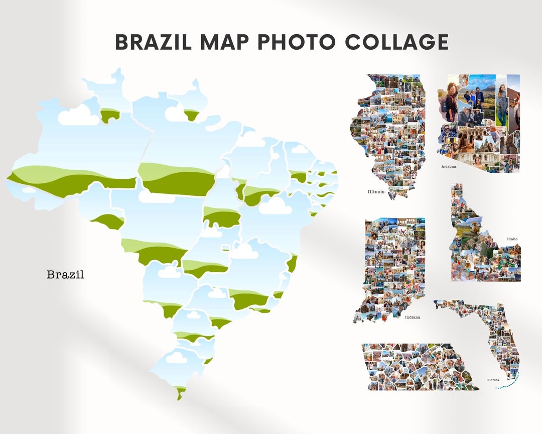 EDITABLE Personalized Brazil Map Photo Collage, America Maps Perfect ...