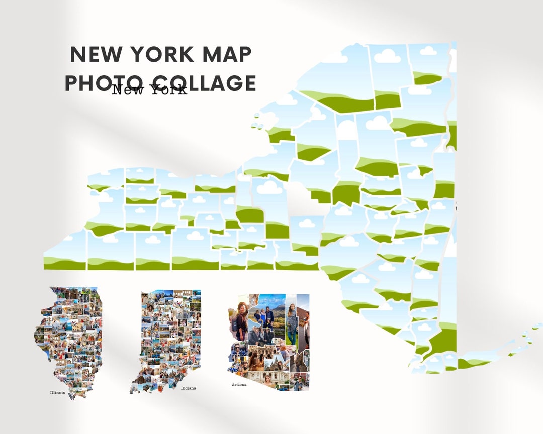 EDITABLE Personalized New York Map Photo Collage, USA Maps Perfect for ...