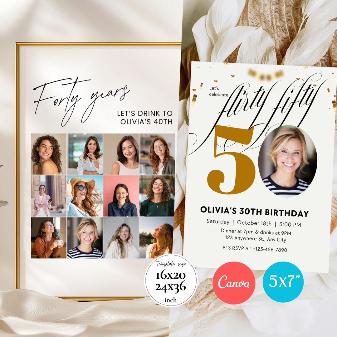50th Flirty Thirty, Welcome Sign & Birthday Invitation, Let's Drink 50 ...
