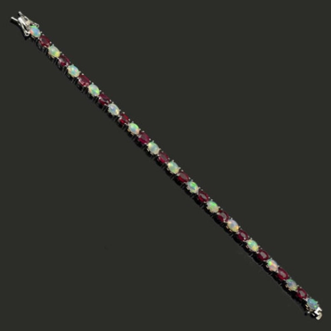 Genuine Opal and Ruby Sterling Silver Tennis Bracelet Multi | Etsy