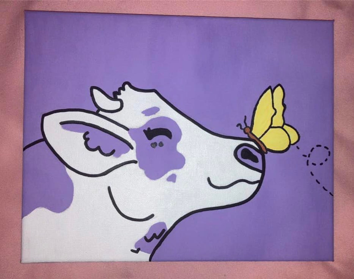 Cow With Butterfly Painting | Farmhouse Canvas Painting - Etsy