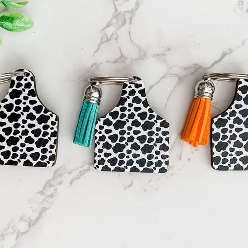 Cow Tag Keychain Personalized - Etsy