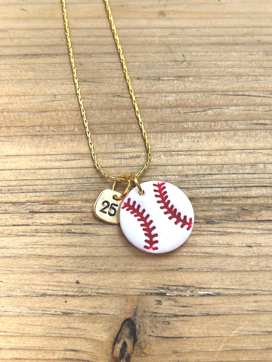 Handmade Polymer Clay Baseball Necklace: 18K Gold Plated Chain - Etsy