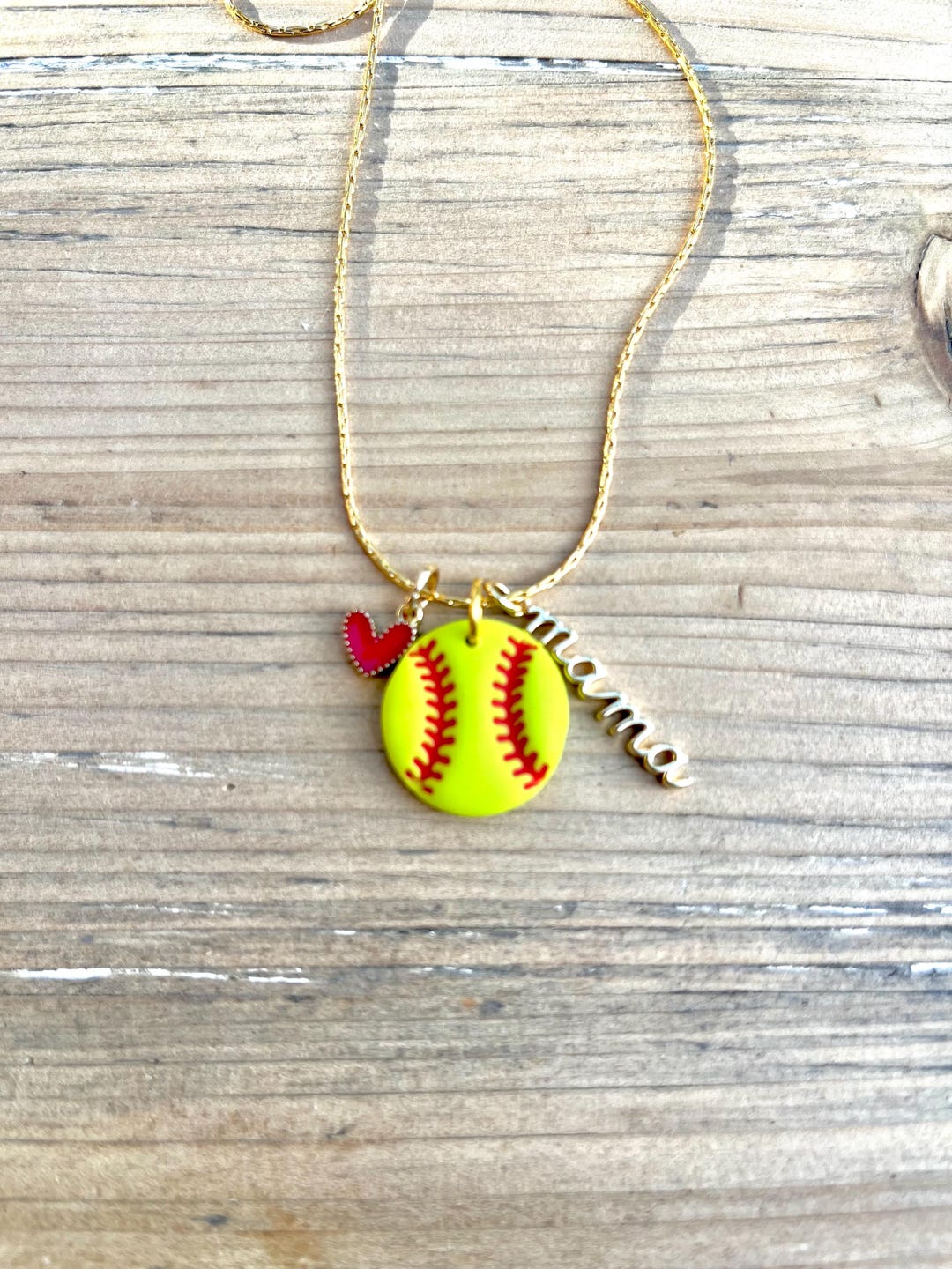 Softball Mama Necklace: Polymer Clay Charm, 18K Gold Plated Chain - Etsy