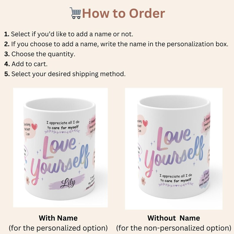 Custom Name Self-love Mug Self-care Gift Positive Affirmation Drinkware ...