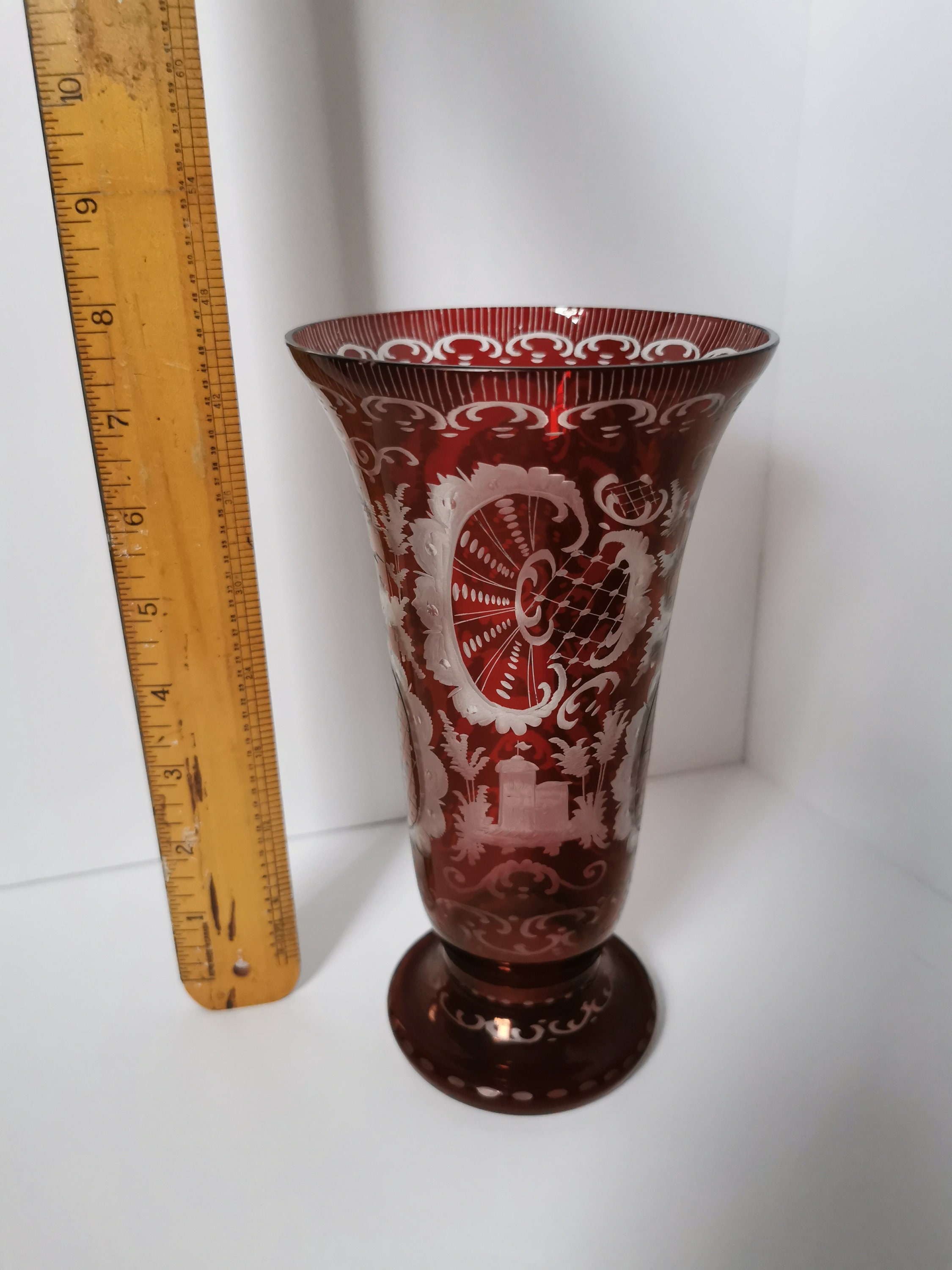 Rare Early Etched Cranberry Glass Vase - Etsy