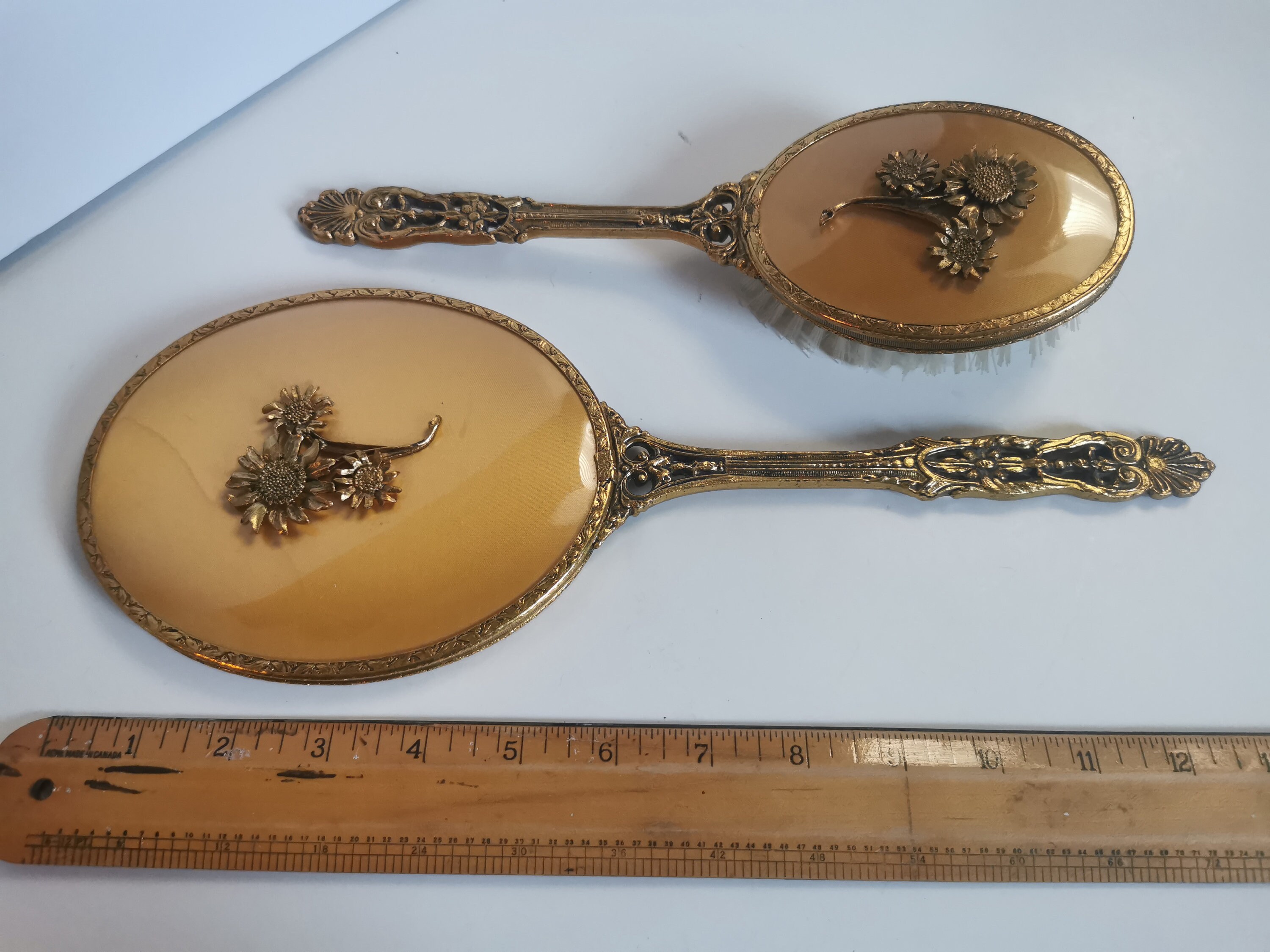 Absolutely Stunning Antique Brass Mirror and Brush Set - Etsy