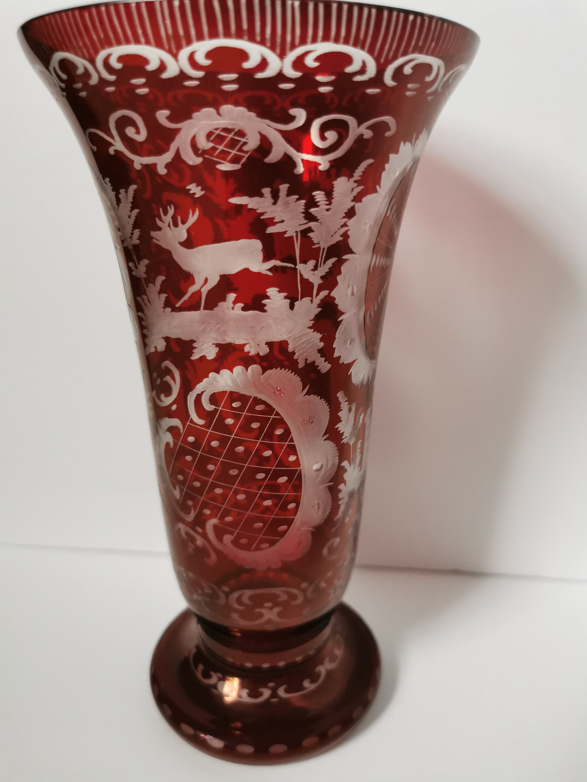 Rare Early Etched Cranberry Glass Vase - Etsy
