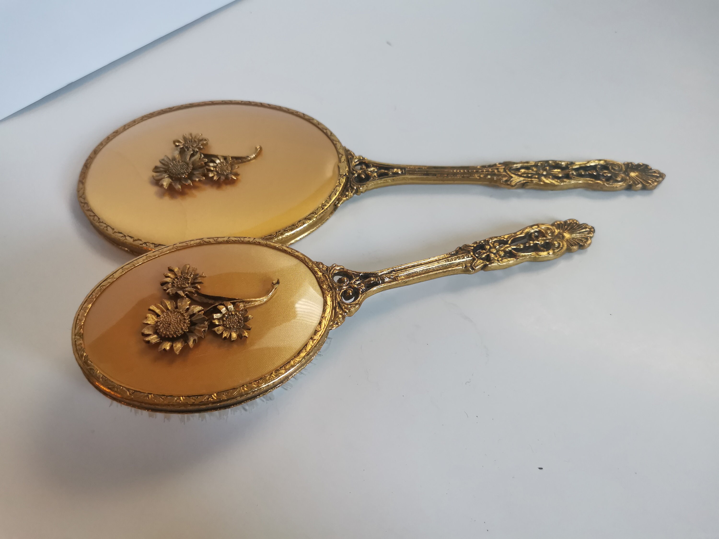 Absolutely Stunning Antique Brass Mirror and Brush Set - Etsy