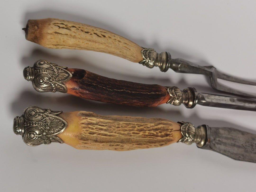 Antique Antler/ Bone Handled Knife Set - Etsy