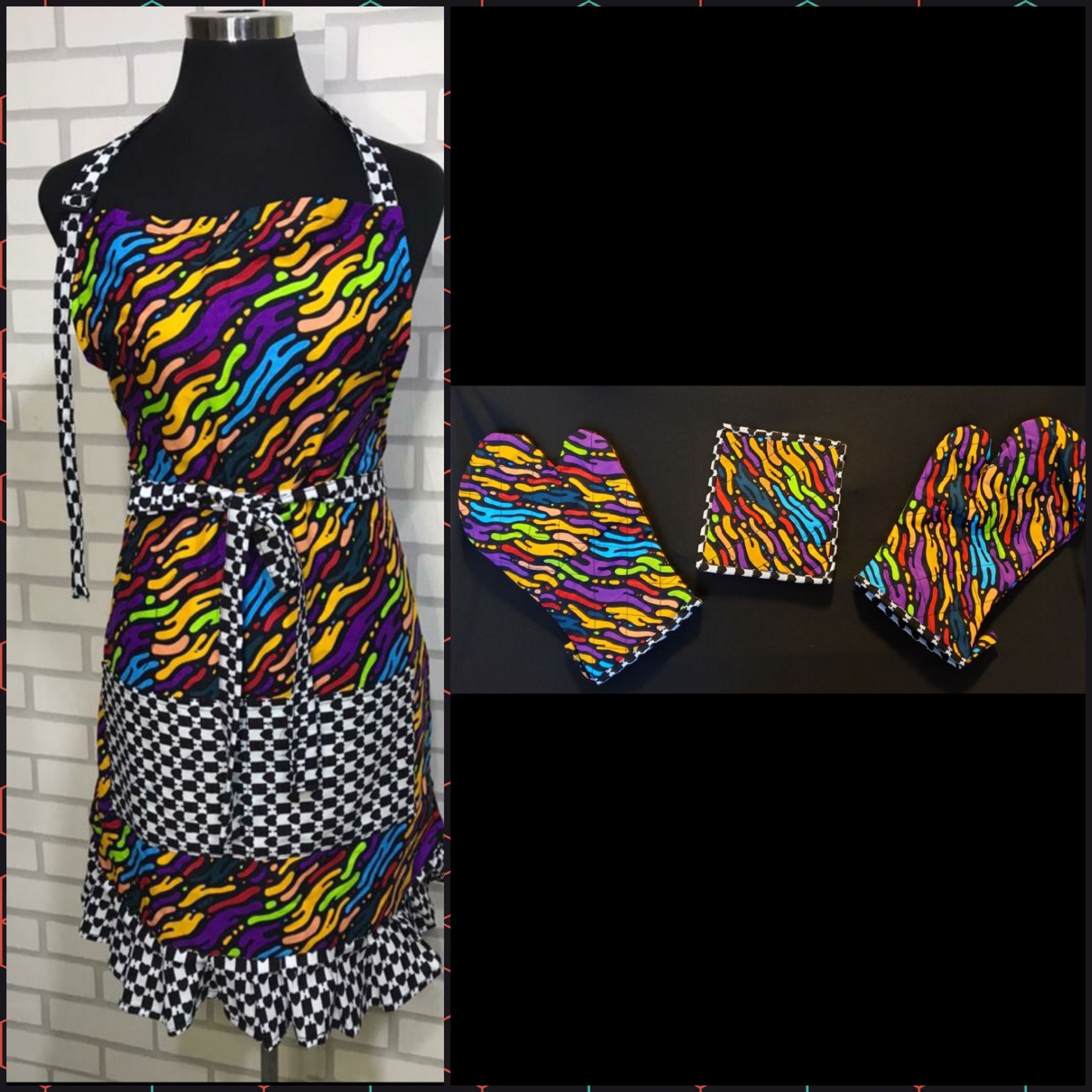 African Fabric Apron Set - Etsy