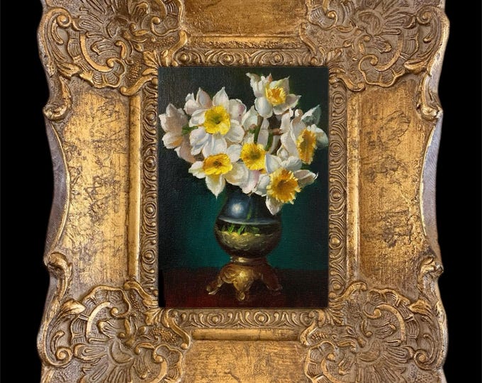 New Original Oil Painting on Canvas Daffodils With Wooden Hand Made ...