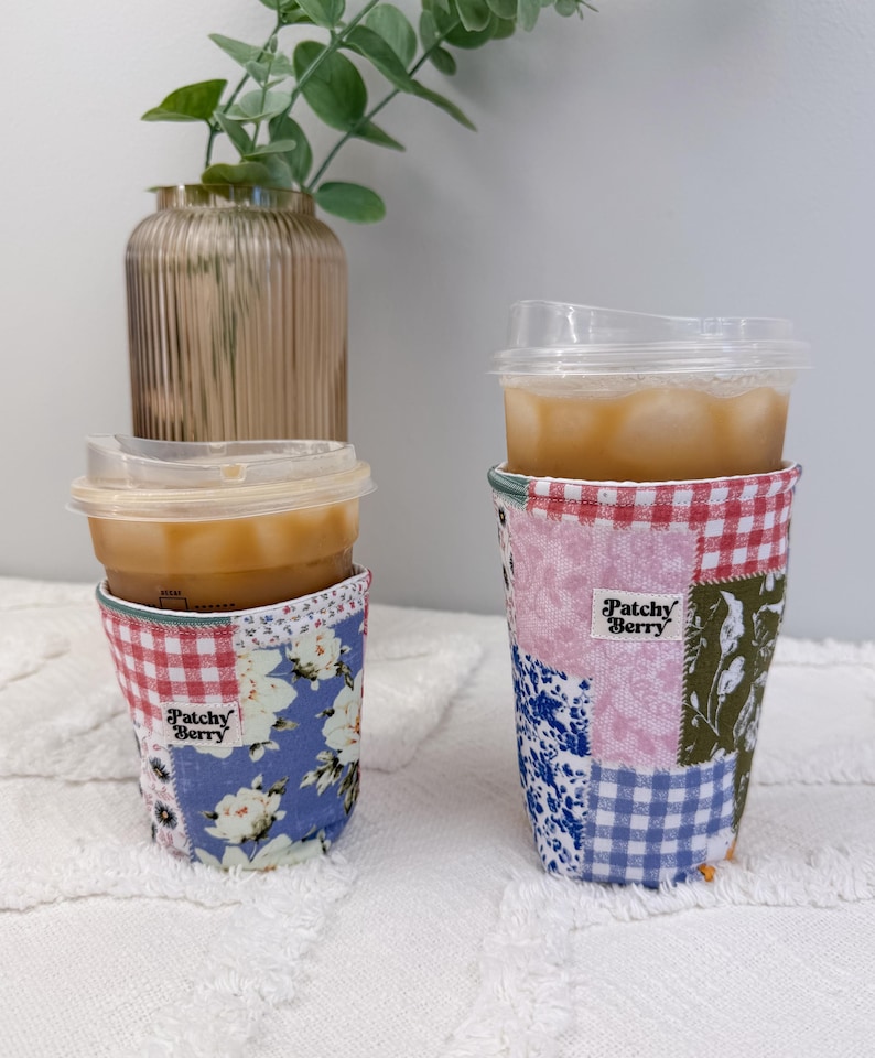 Patchwork Picnic Cup Cozy | Quilted Coffee Holder | Cottagecore Mug ...