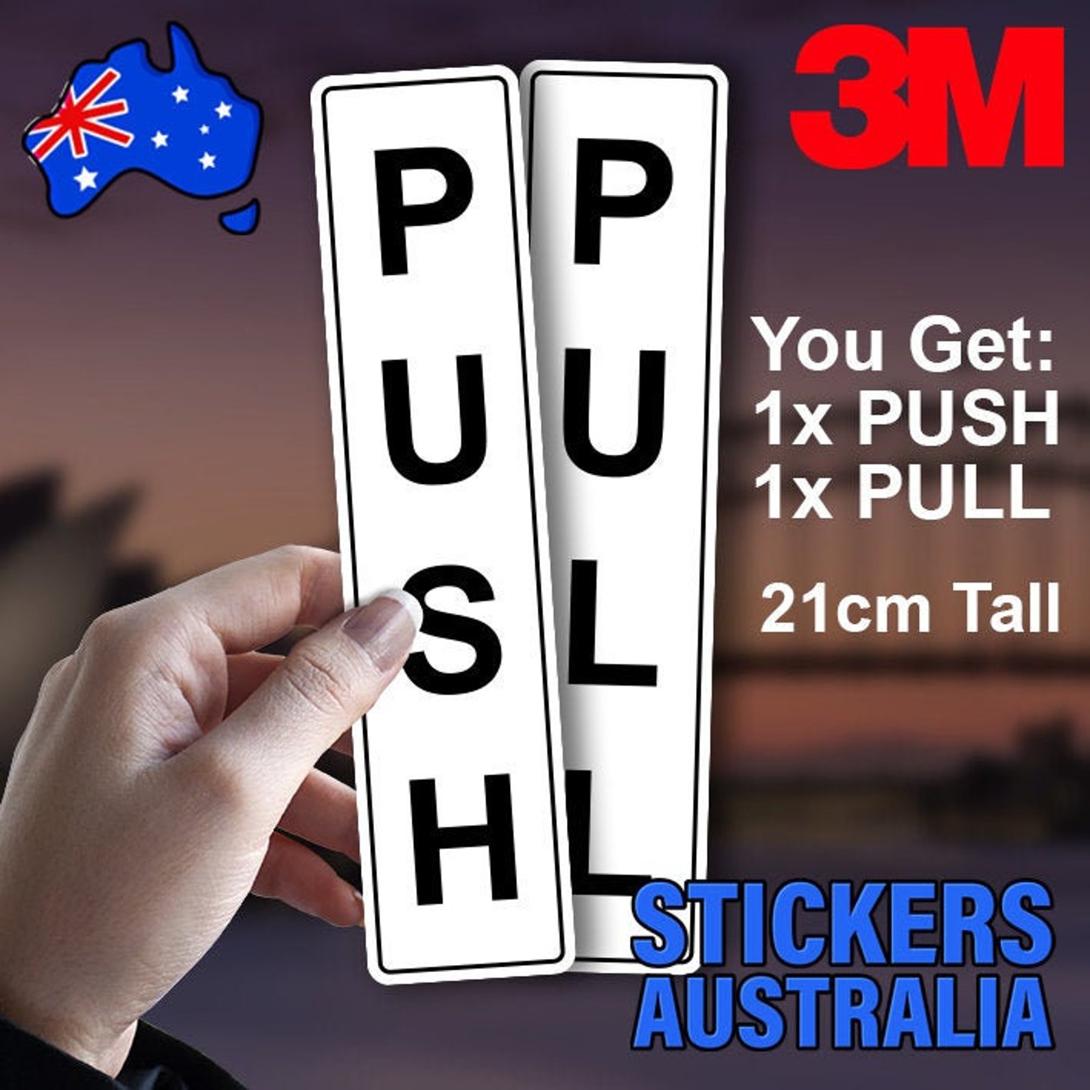 Push Pull Stickers Decals X2. Long Life, Water Proof, UV Resistant. 3M ...