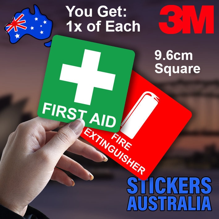 First Aid & Fire Extinguisher Ex Stickers Decals - X2. Long Life, Water ...