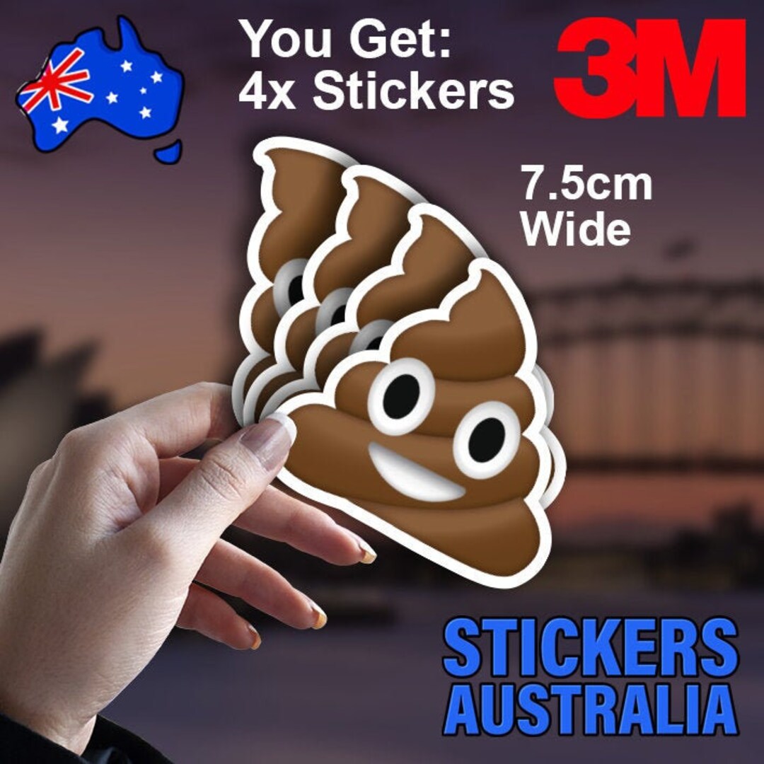 Poop Emoji Stickers Decals X4. Long Life, Water Proof, UV Resistant. 3M ...