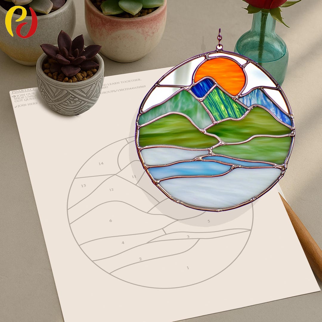 PD 31 Sun Mountain River Stained Glass Digital Download Pattern , DIY ...