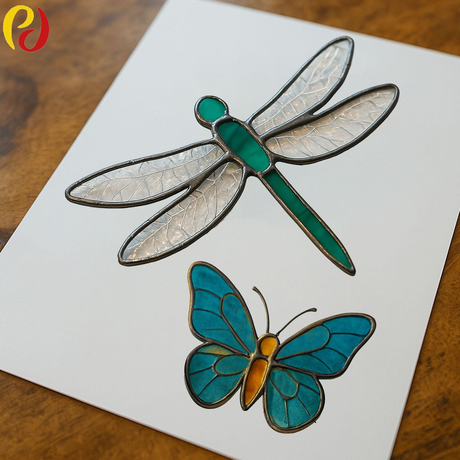 PDACE114 Stained Glass Pattern Dragonfly and Butterfly , Simple ...