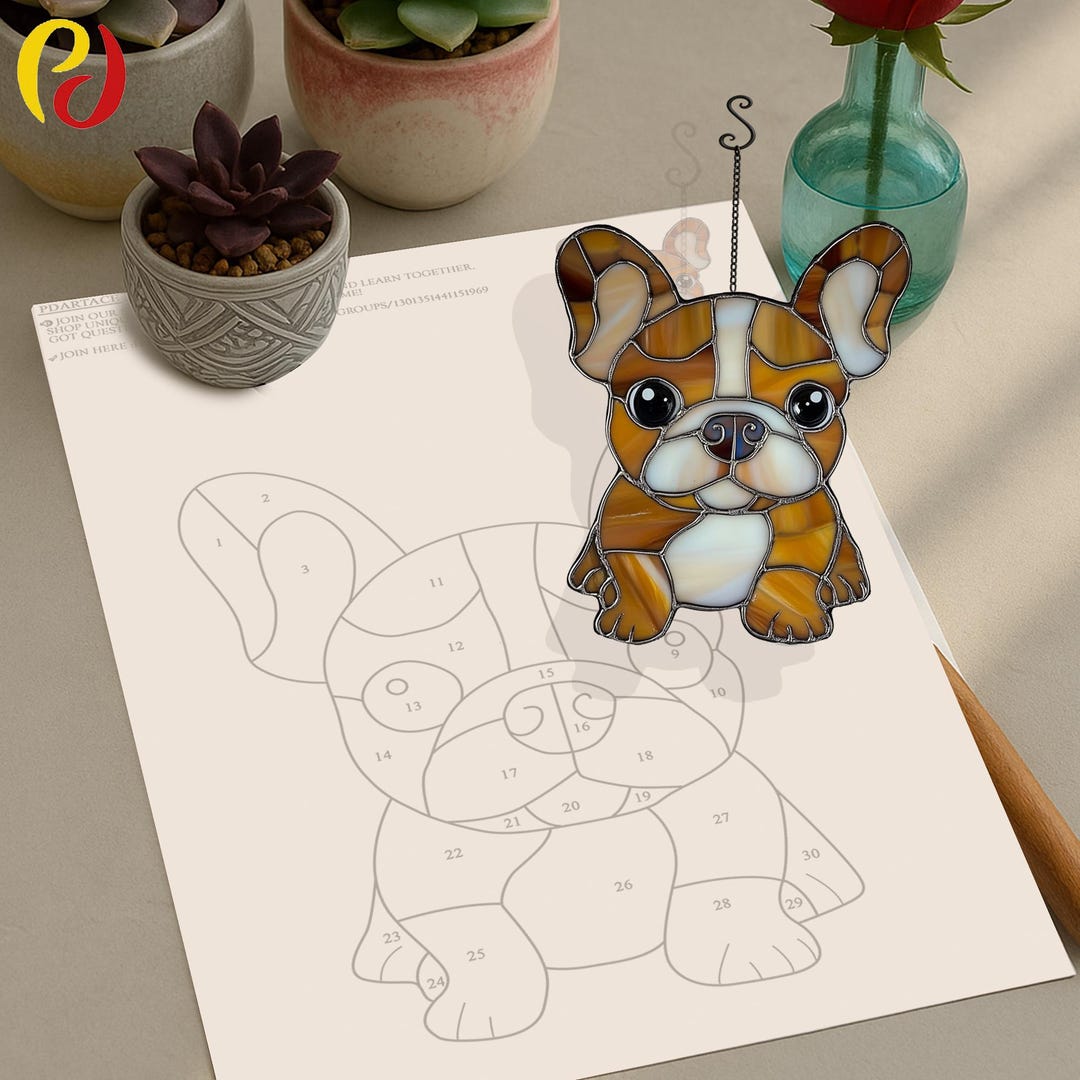 PD 182 Bulldog Puppy Digital Download Stained Glass , DIY Suncatcher ...