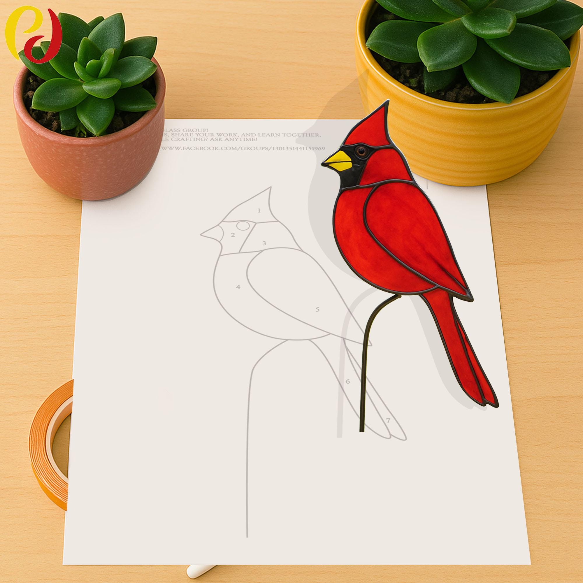 Digital Downloads Pattern PDACE76 Stained Glass Red Cardinal Plant ...