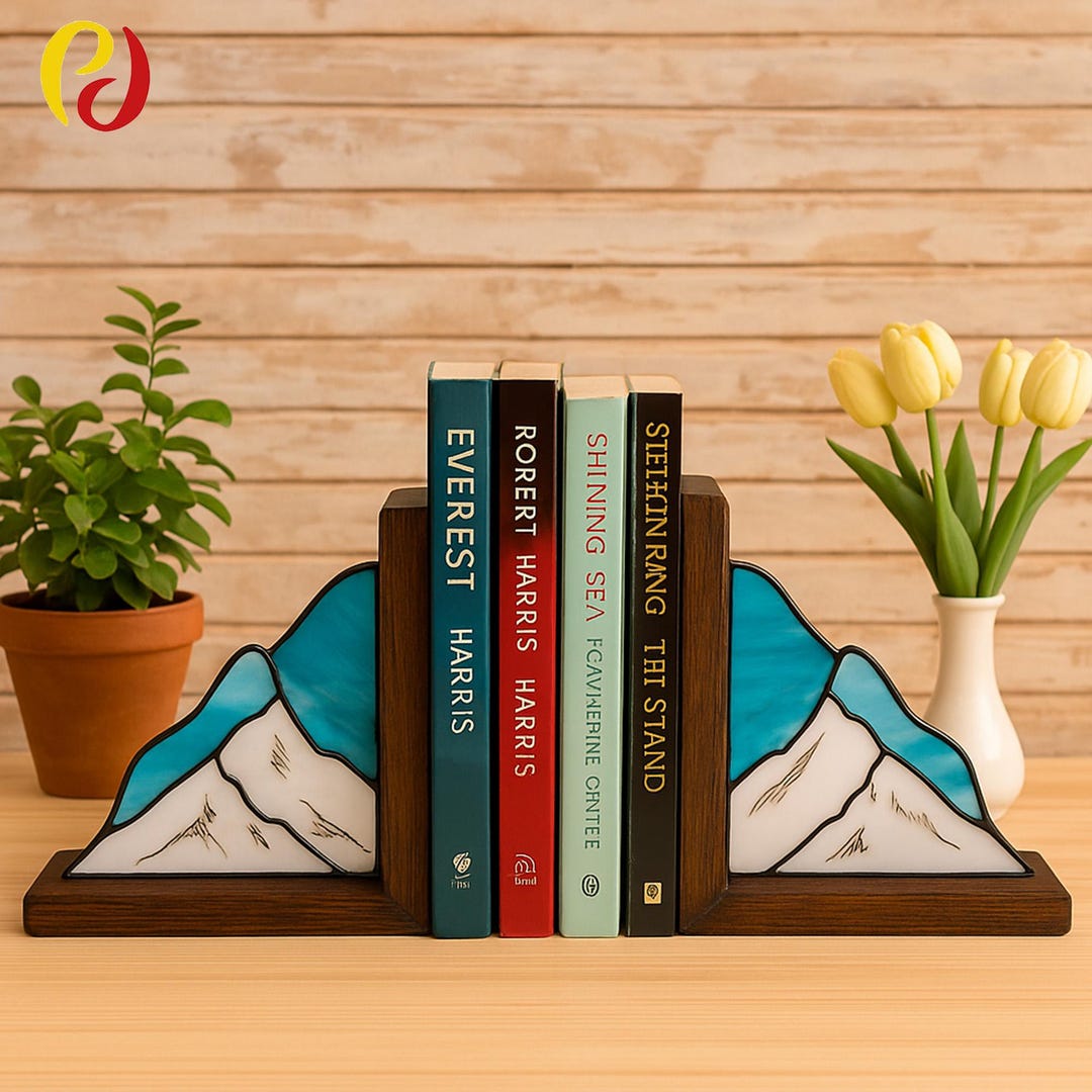 PDACE476 Mountain Stained Glass Bookend Pattern, Snowy Peaks Glass ...