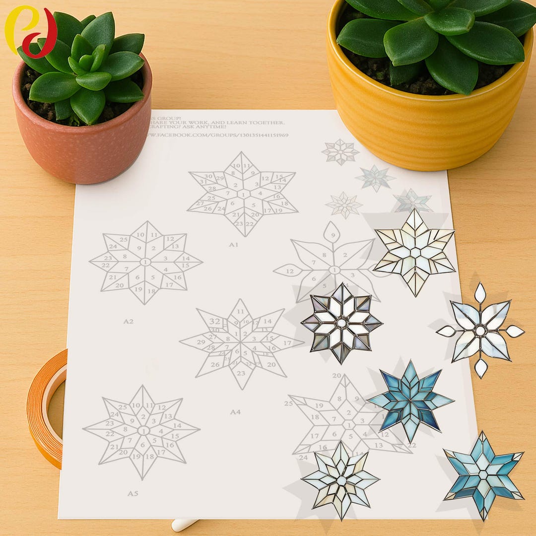 PD 353 Beautiful Snowflake , Stained Glass Digital PDF Template, Wire Frame Design, DIY ...