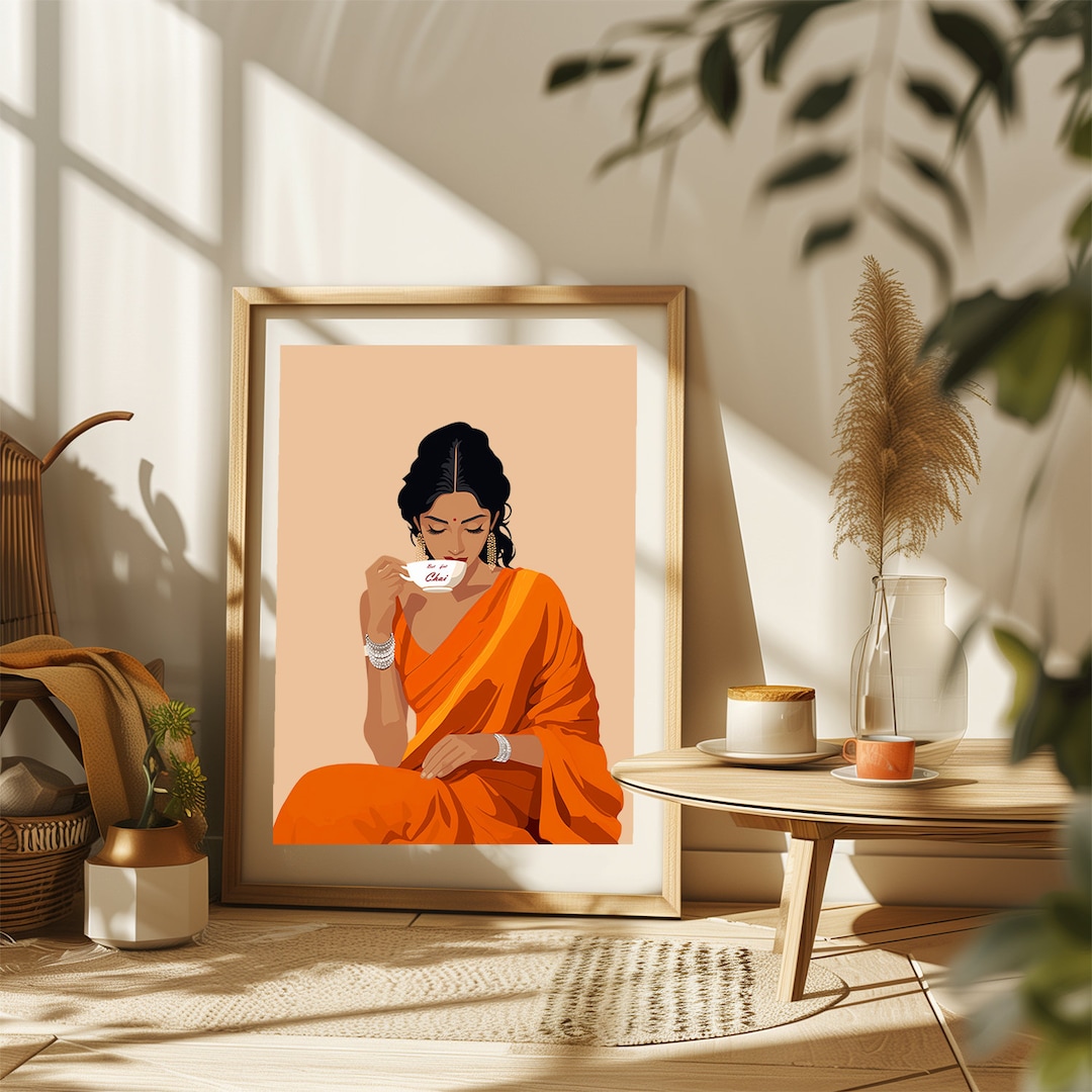 Indian Woman Drinks Chai Art , Desi Art, Boho Art, Coffee Lovers Art ...