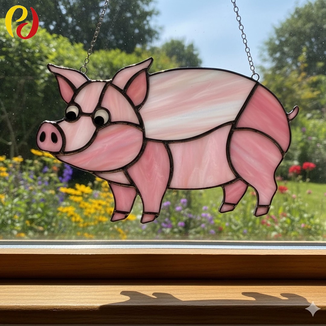 PDACE570 Cute Pig Stained Glass Pattern – Adorable Farm Animal Design ...