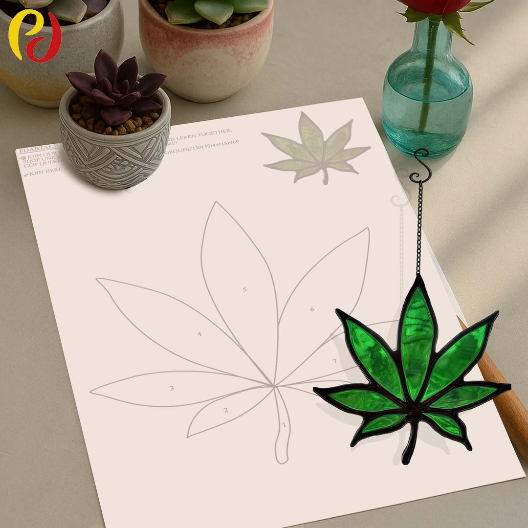 PD 426 Marijuana Pot Leaf Stained Glass,beginner Pattern,diy Stained ...