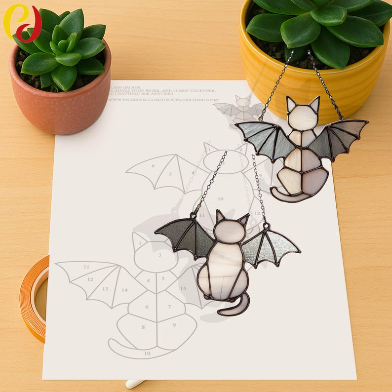 PDACE282 Set 2 Designer Cat With Bat Wings Cat Patterns, and Pumpkin ...