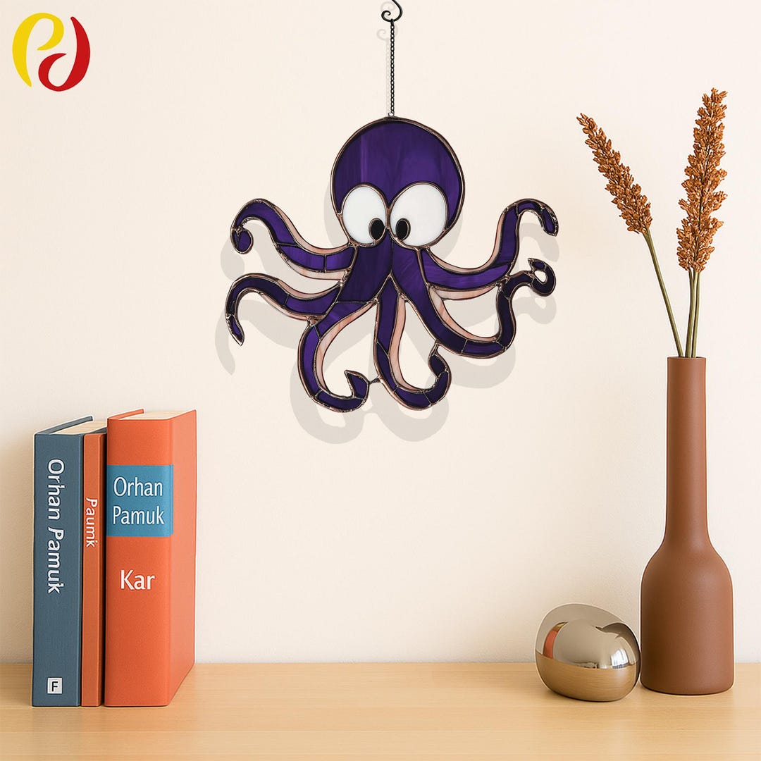 PD 141 Purple Octopus Stained Glass Window With Sun-catching Digital ...