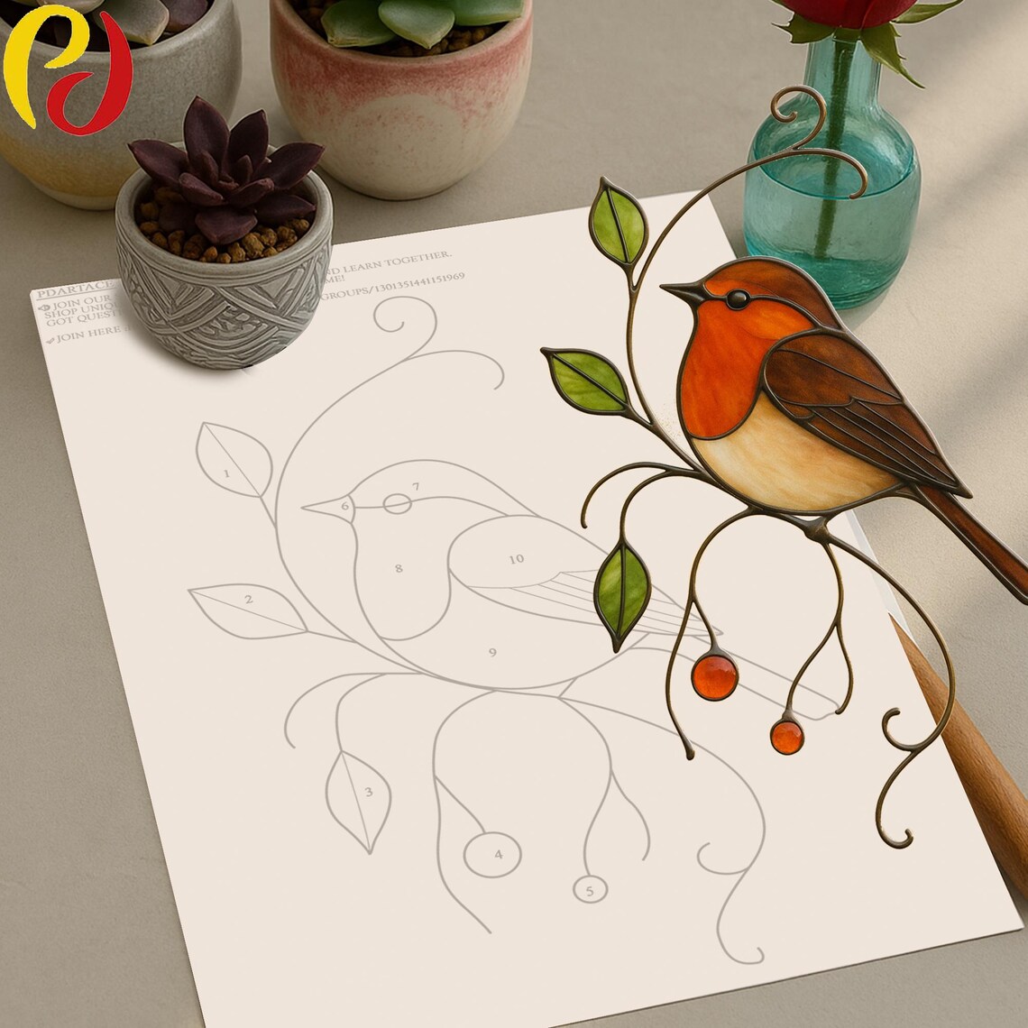 PDACE42 Robin Stained Glass Bird Pattern – Robin | Digital PDF Template ...